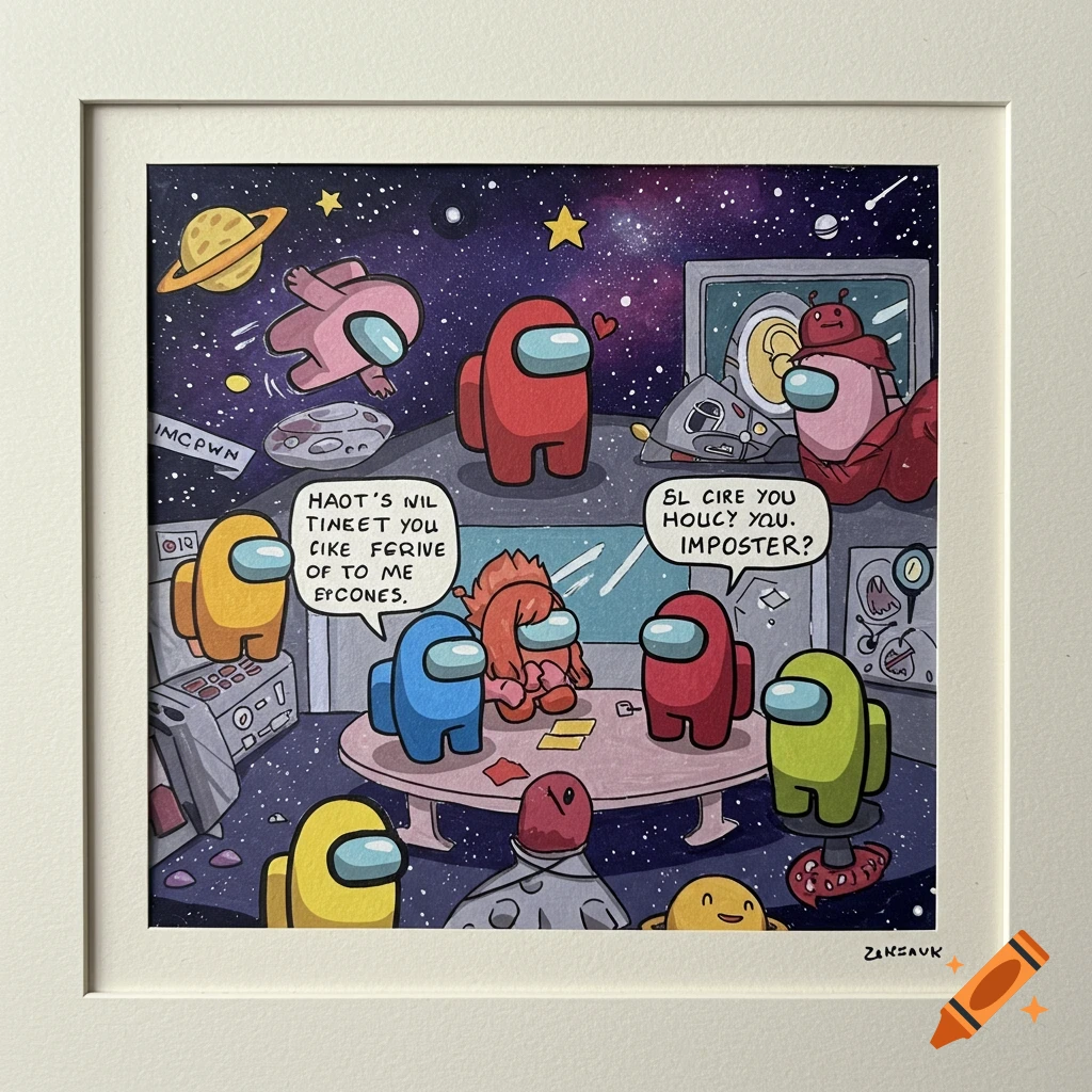 Paper drawing of Among Us character on Craiyon