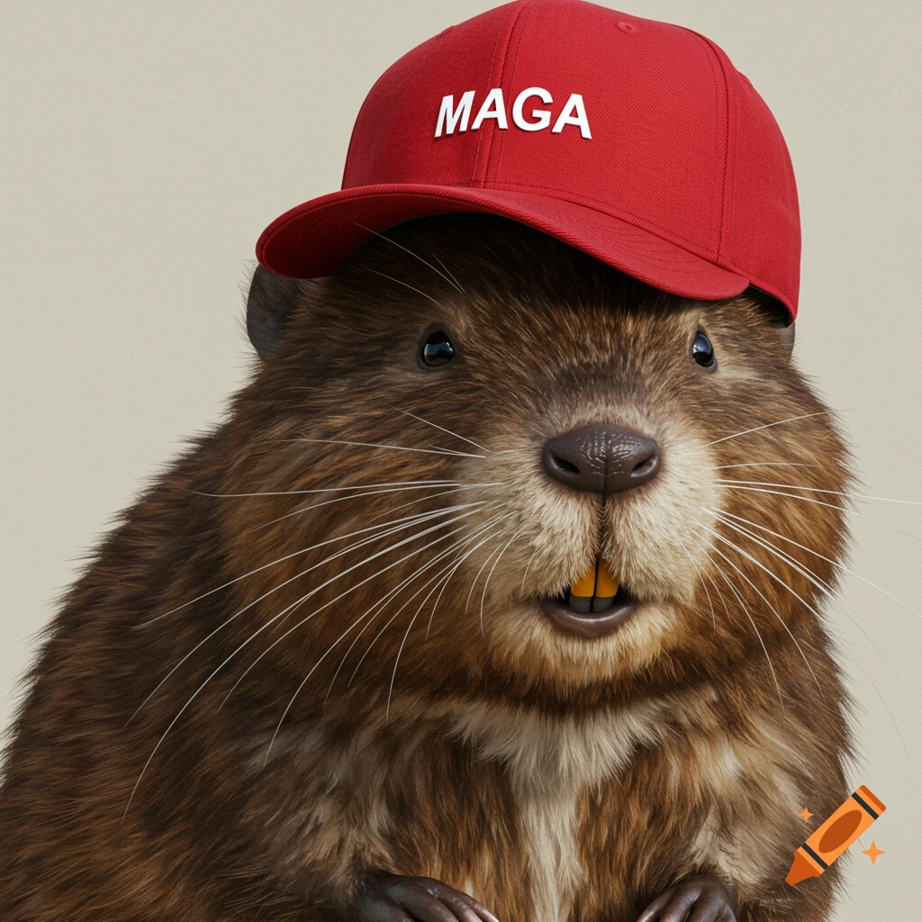 Muskrat wearing a MAGA hat with a human face on Craiyon