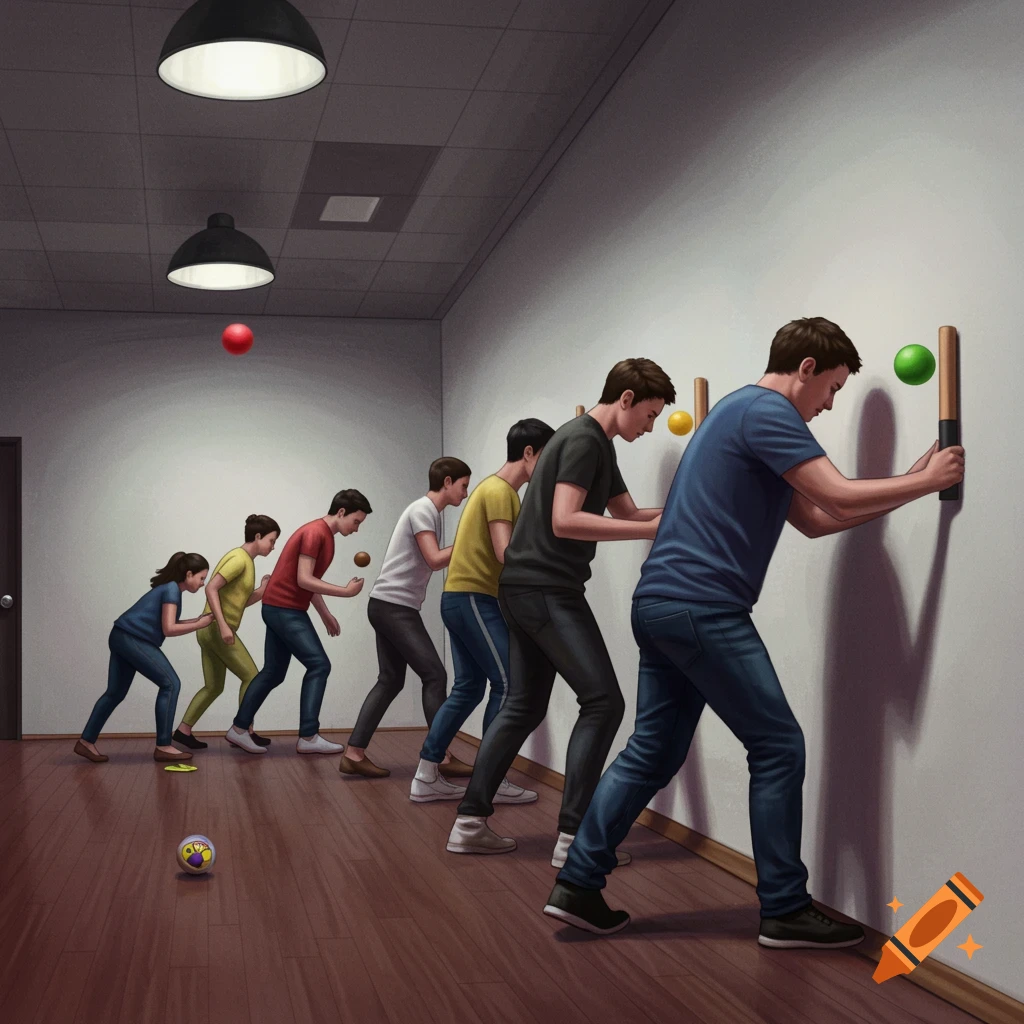 Children playing ball game in a line on Craiyon