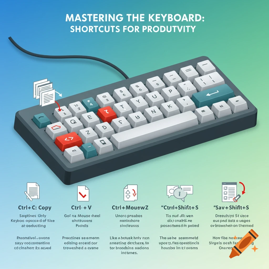 IT awareness poster about keyboard shortcuts like Ctrl+C and Ctrl+V on ...