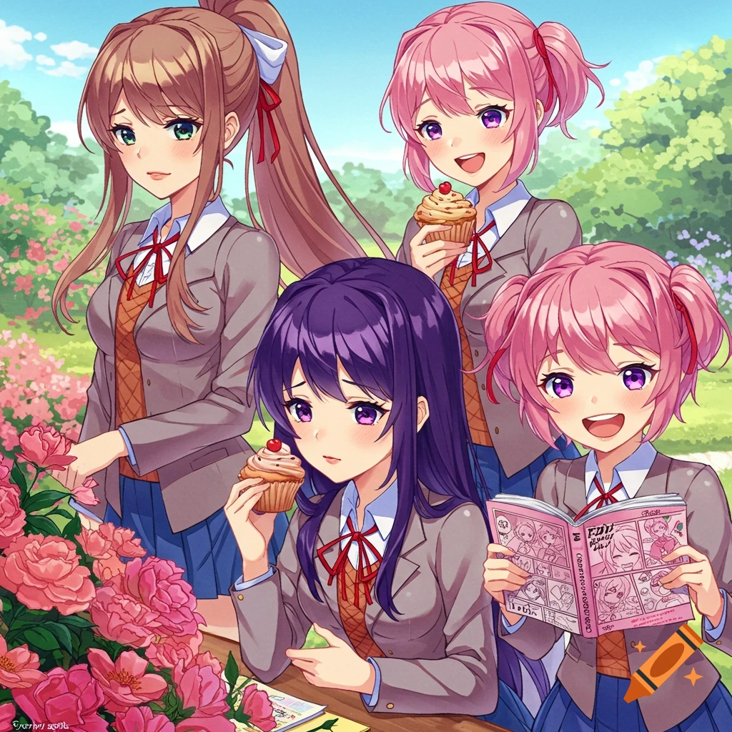 Doki Doki Literature Club theme in anime style on Craiyon