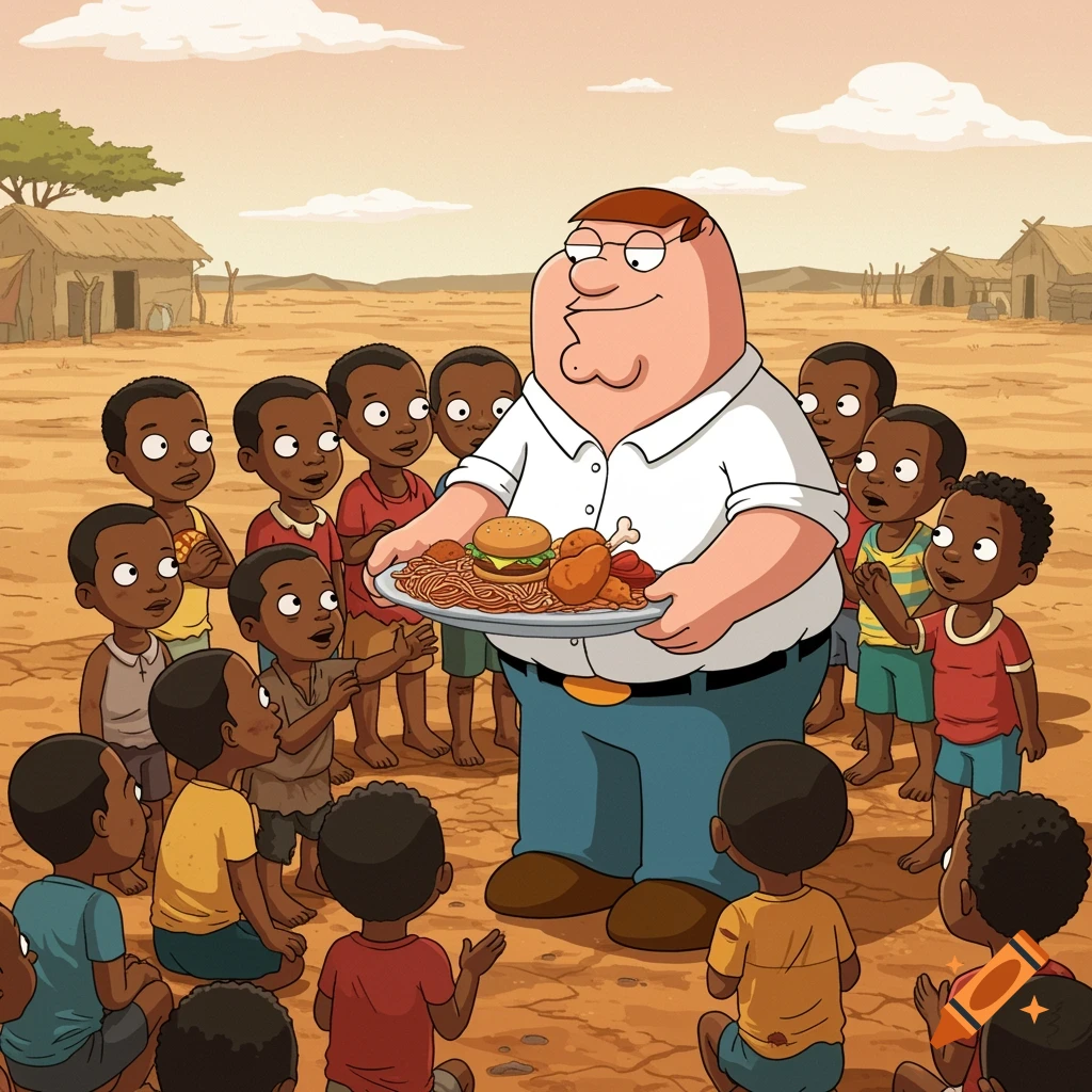 Peter Griffin giving food to children on Craiyon
