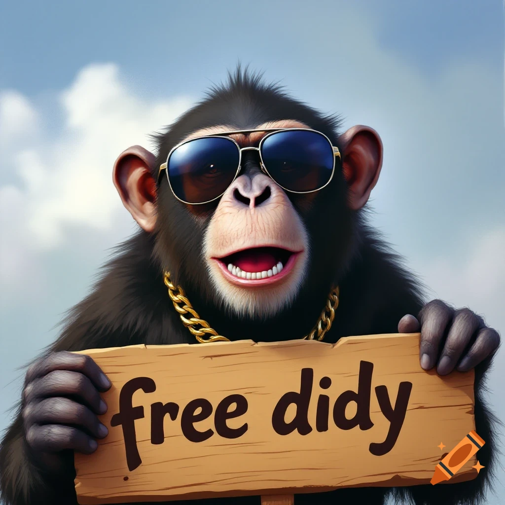 Monkey with sunglasses, gold chain, and "free diddy" sign on Craiyon