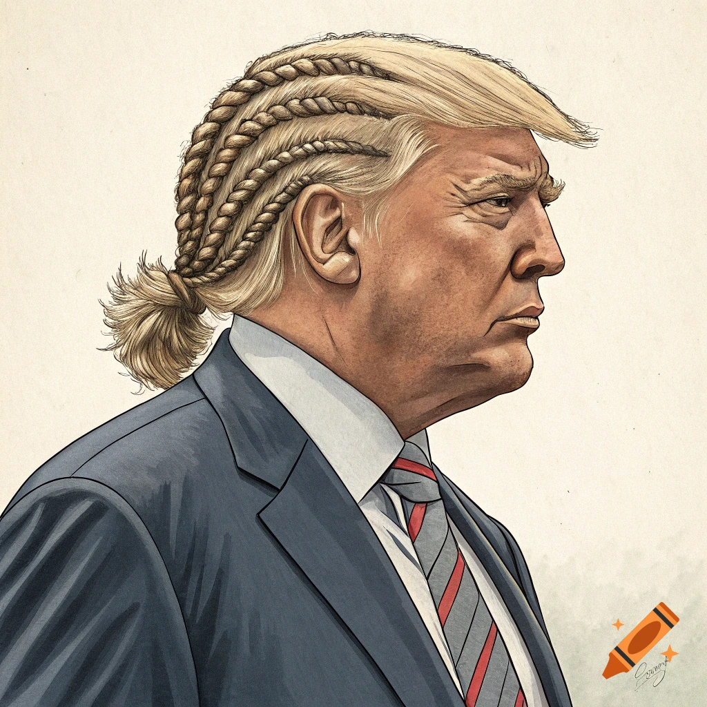Illustration of Donald Trump in profile, wearing a suit and tie, with ...