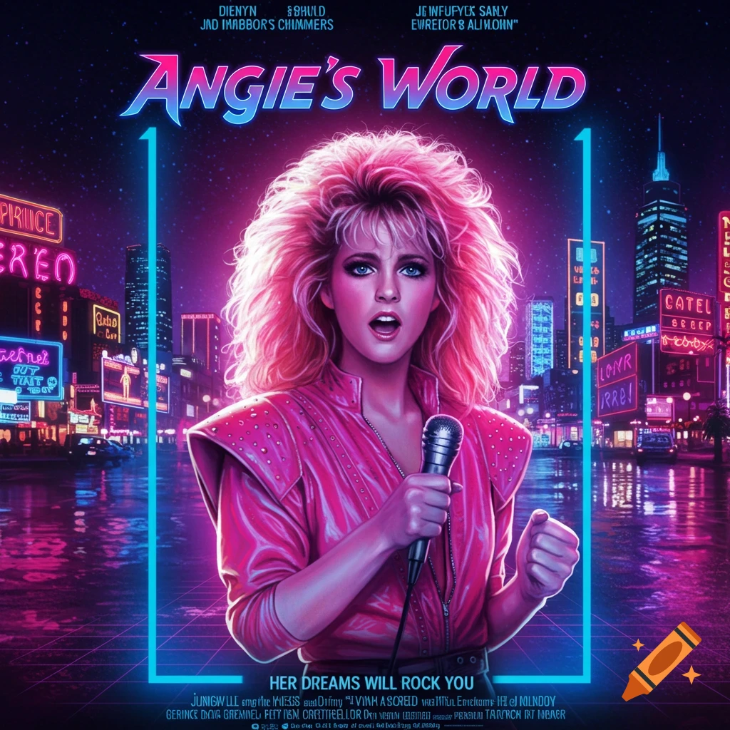Movie poster for 'Angie's World' from the 80s on Craiyon