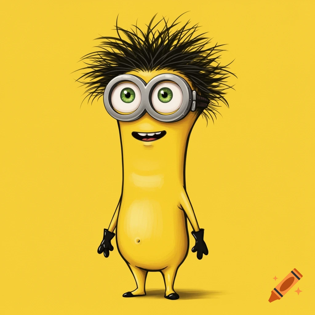 Minion-style character with green eyes and narrow body on Craiyon