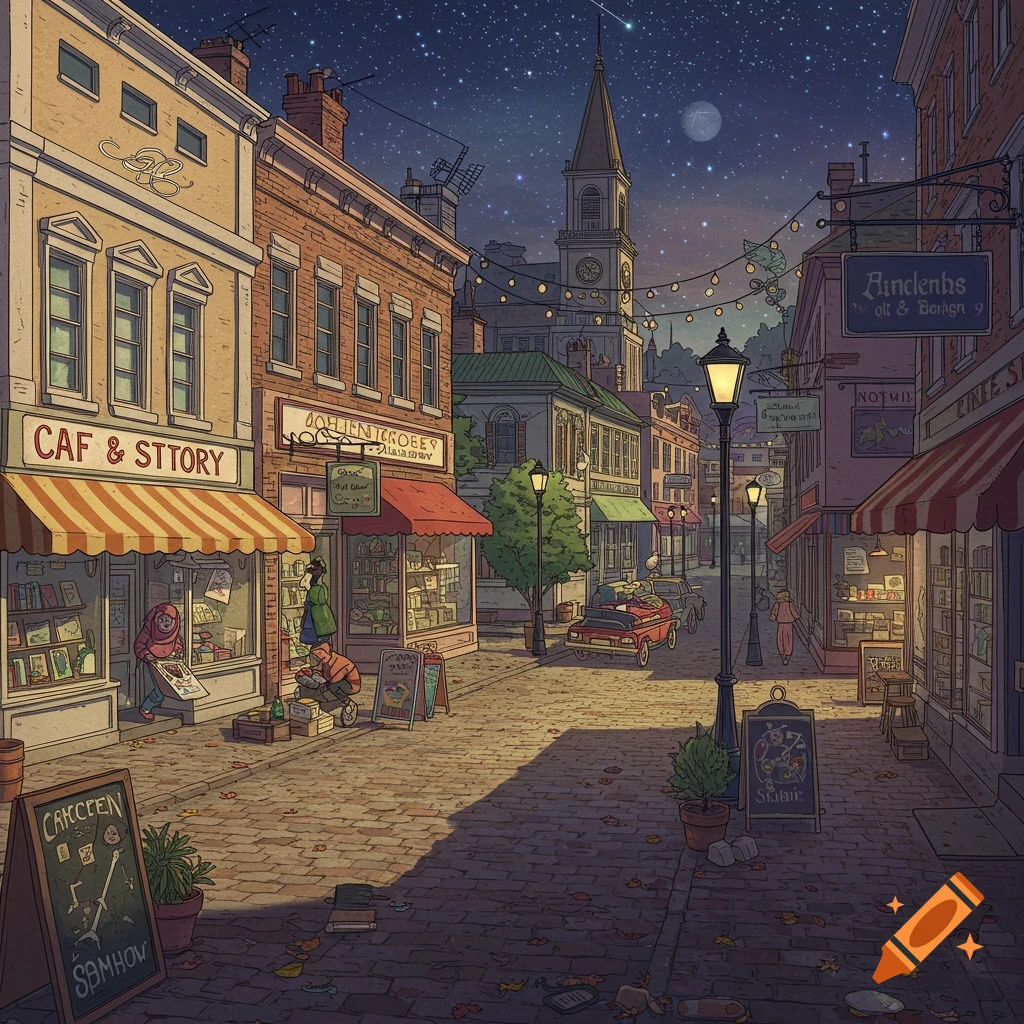 Artsy town with cobblestone streets, independent businesses, bookstore ...