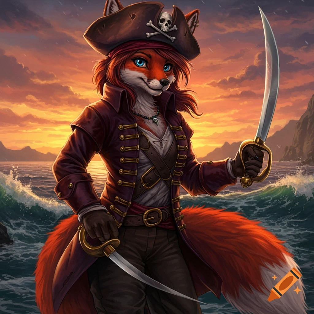 Anthropomorphic red fox pirate anime style on Craiyon