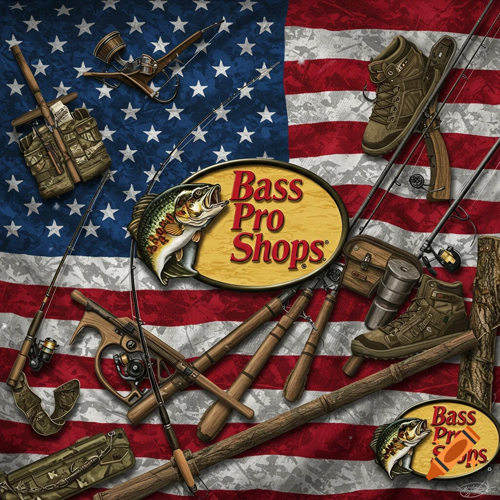 Bass Pro Shop meets Courtesy of the Red, White, and Blue design on Craiyon