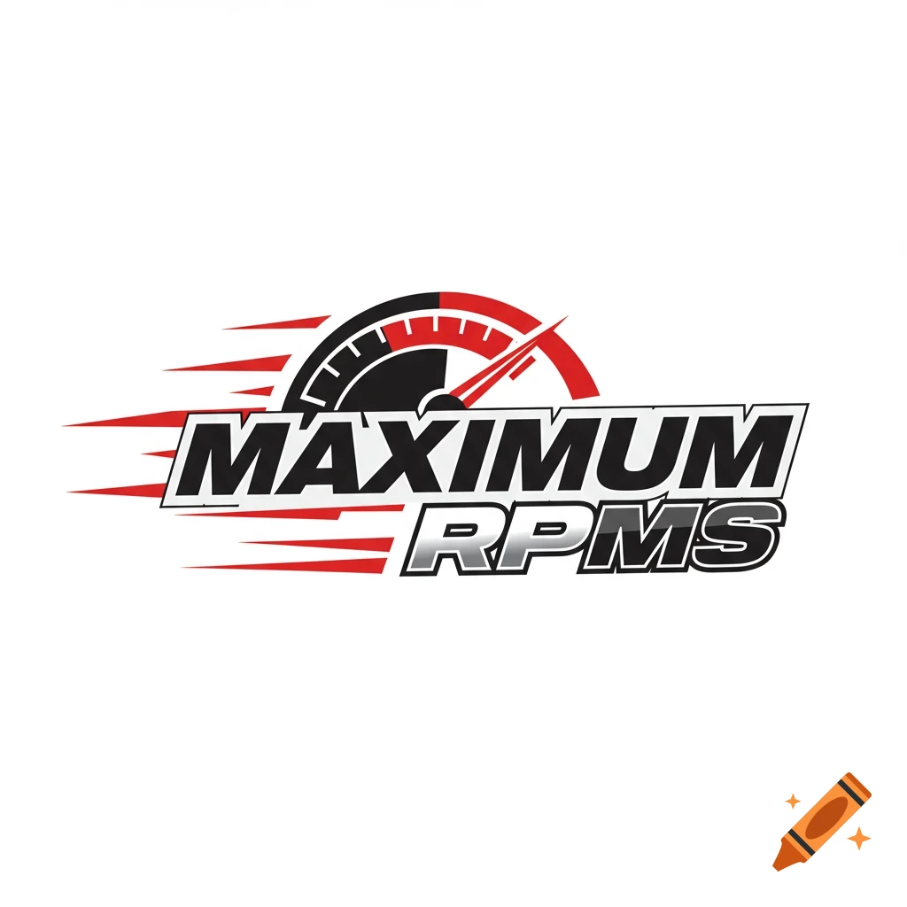 Logo with a stylized speedometer graphic and text 'MAXIMUM RPM\'S' on ...