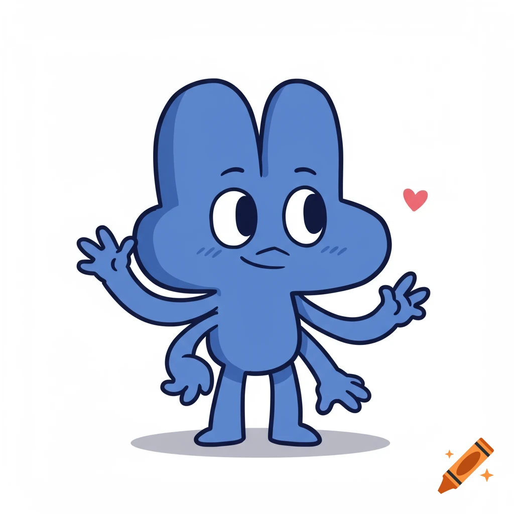 Blue cartoon character shaped like the number four, with extra limbs ...