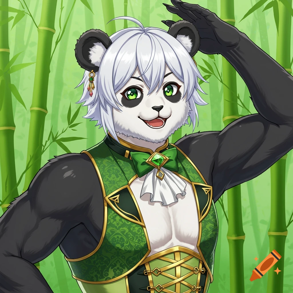 Male panda vtuber model in corset on Craiyon