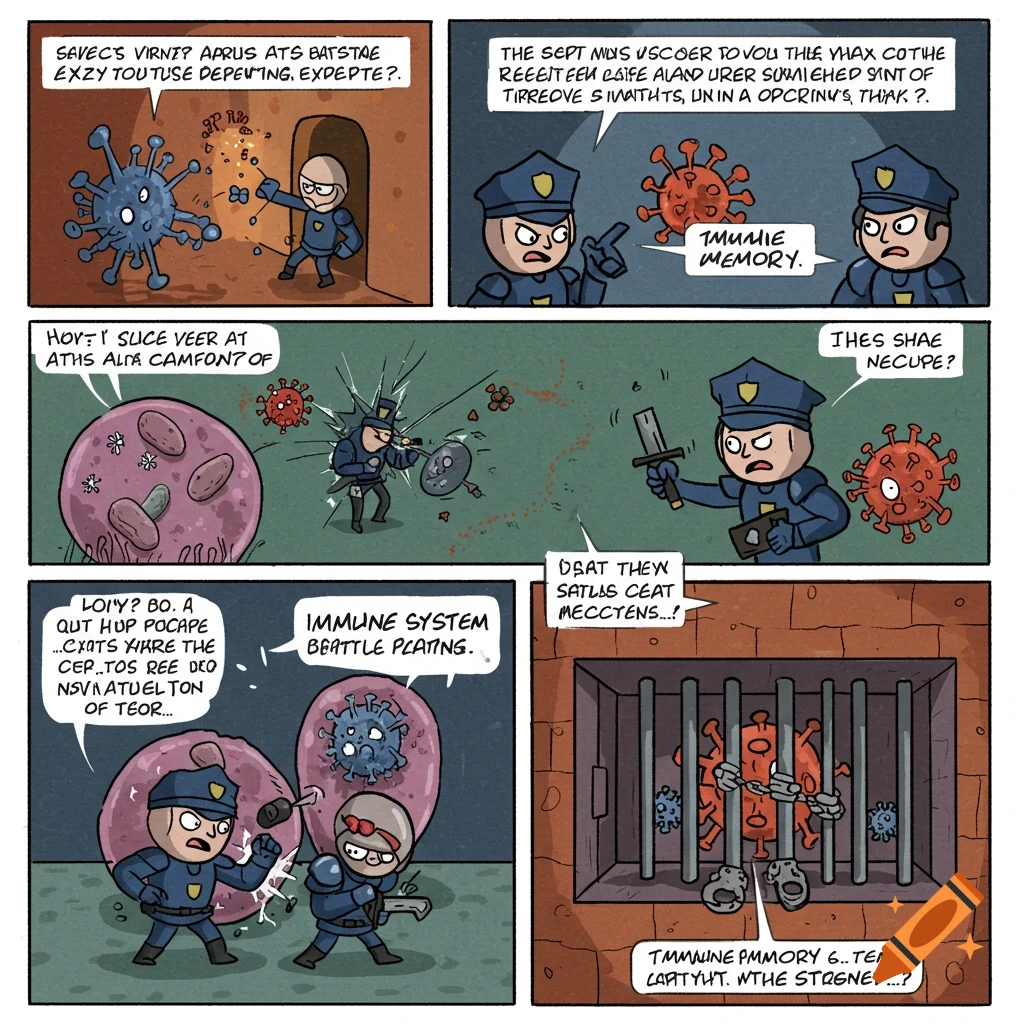 Comic strip depicting immune memory with breaking and entering theme on ...