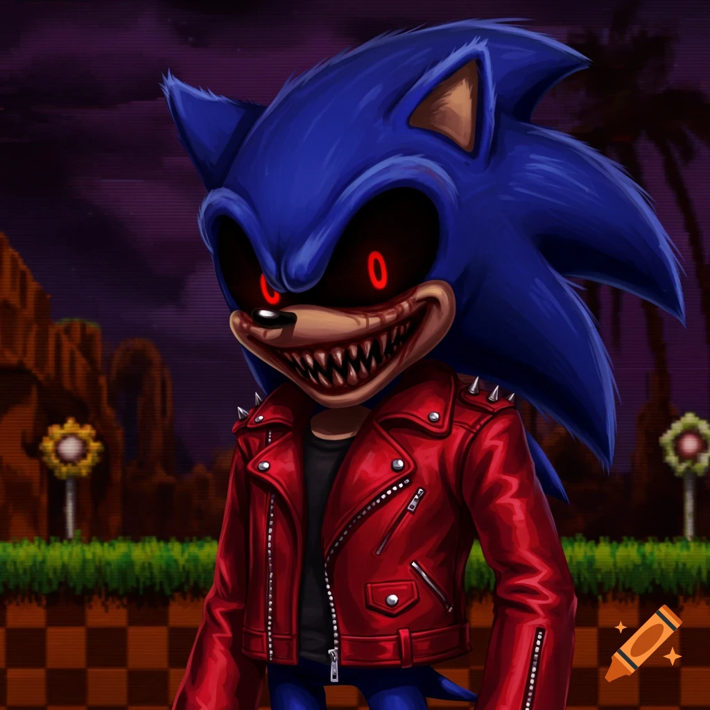Creepy Sonic.exe character with dark elements and scary smile on Craiyon