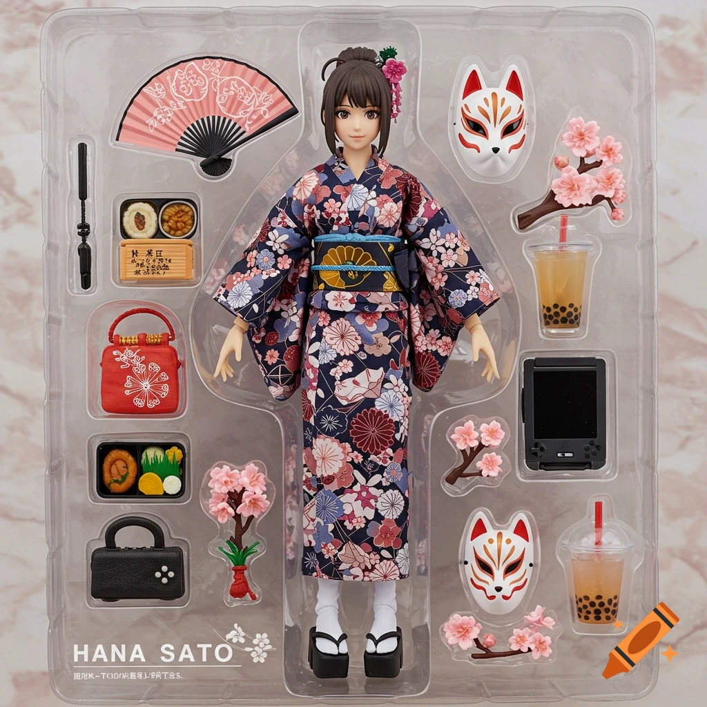 Hana Sato action figure in blister pack with yukata and accessories on ...