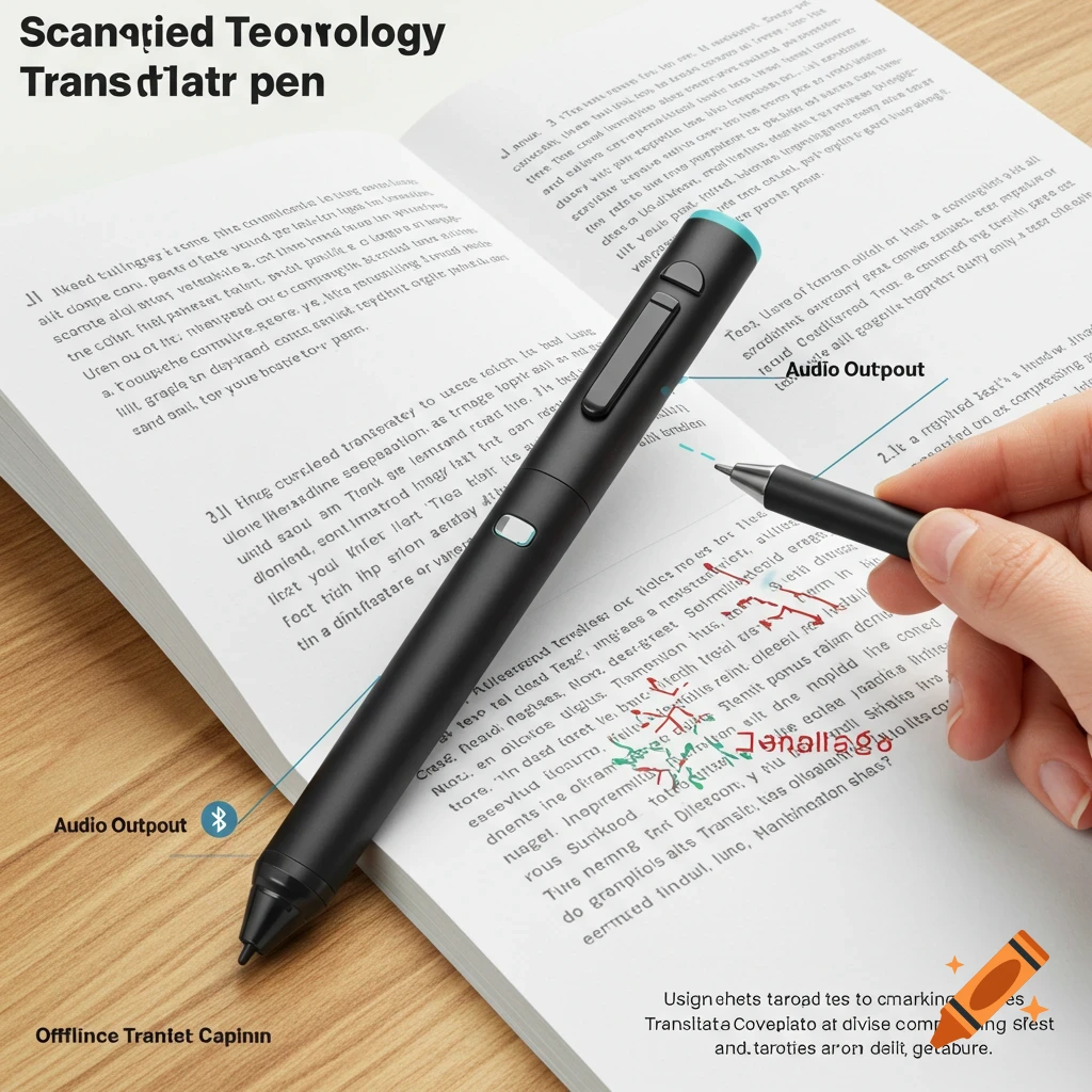 Scanning pen with integrated translation and audio output on Craiyon