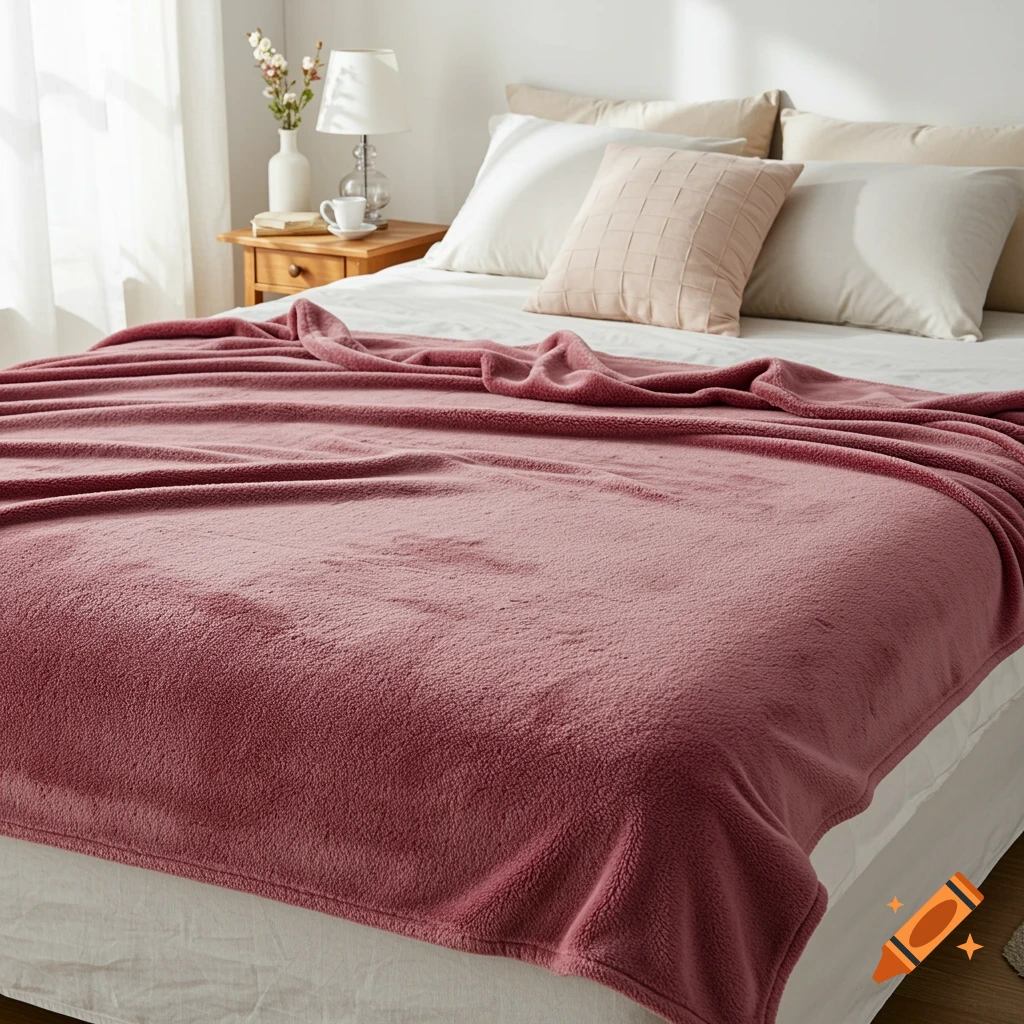 Dark-pink blanket on a bed on Craiyon