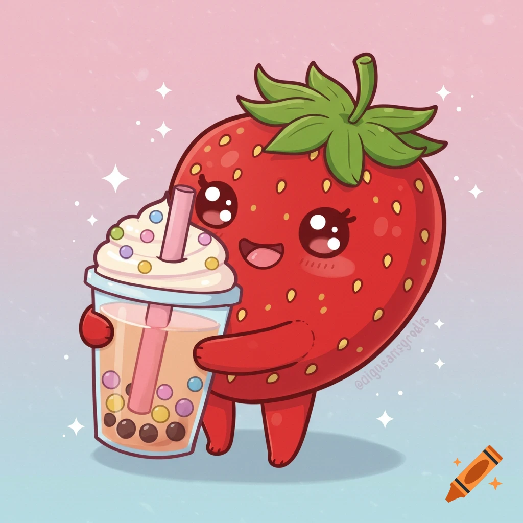 Kawaii image of a large boba tea cup surrounded by small cute ...