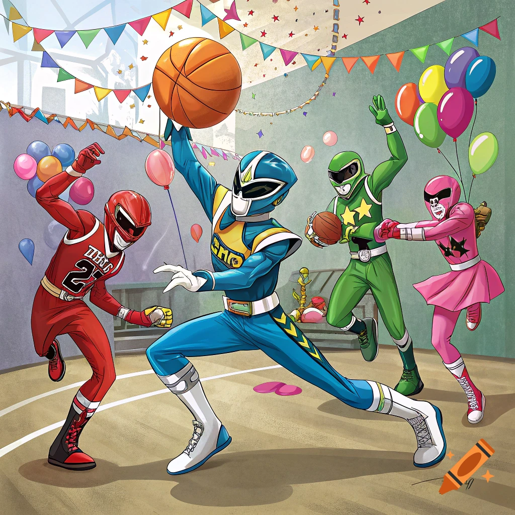 Dino Charge Power Rangers playing football and basketball for a kids ...