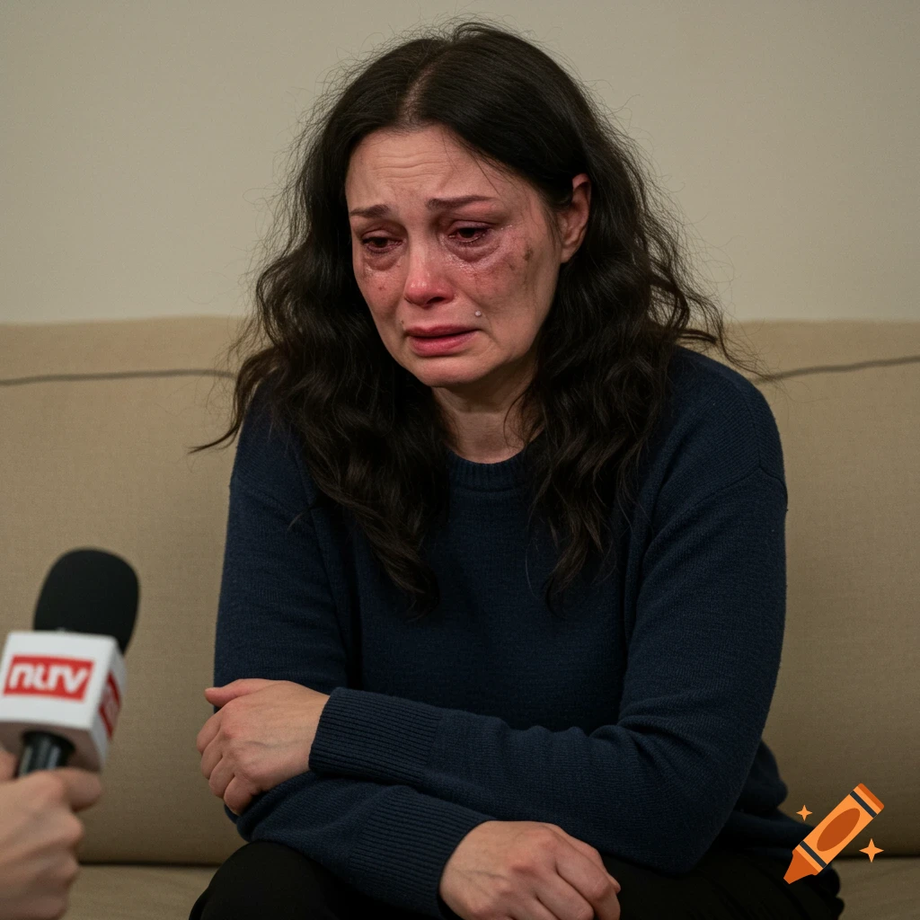 Russian woman crying during interview on Craiyon