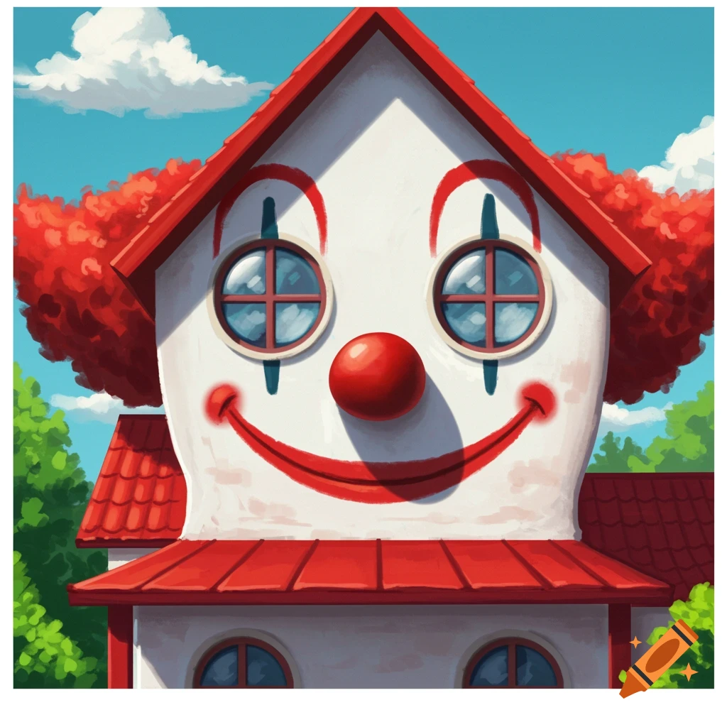 House with round windows resembling a clown's head on Craiyon