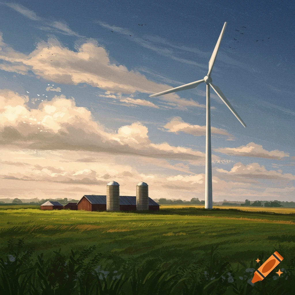 Wind blowing through windmill on farm on Craiyon