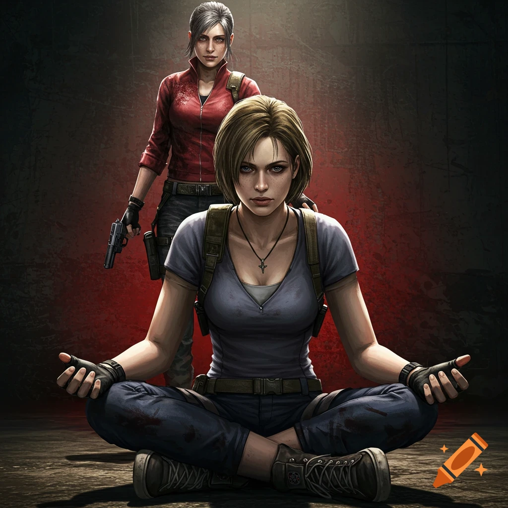 Claire Redfield from Resident Evil standing in a rainy, dark street ...