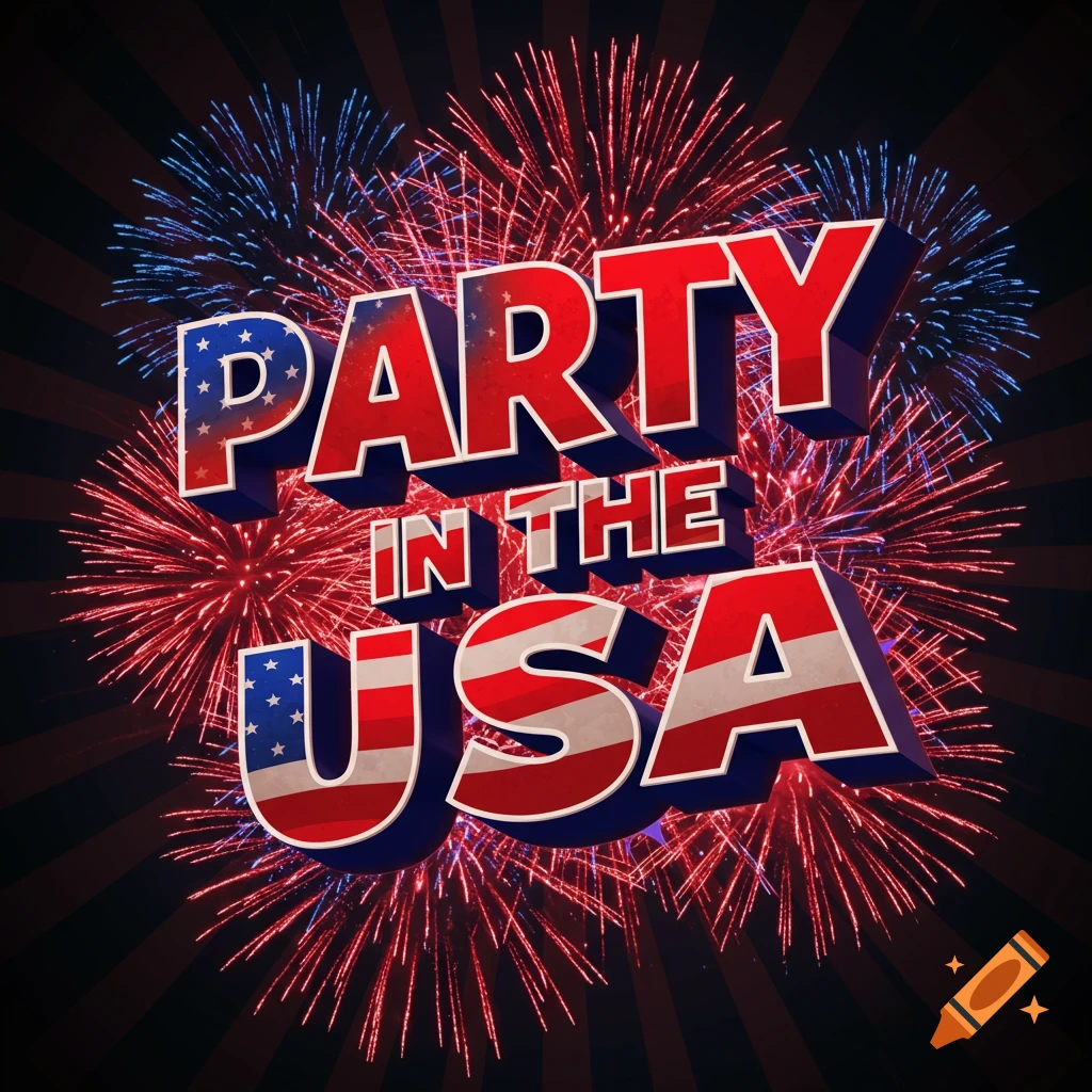 "Party in the USA" in 3D comic book style with red, white, and blue ...