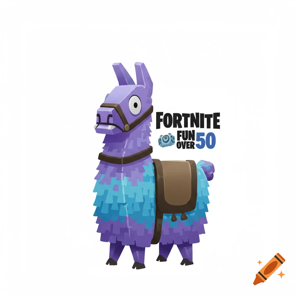 Fortnite Supply Llama logo with "Fortnite Fun Over 50" text on Craiyon