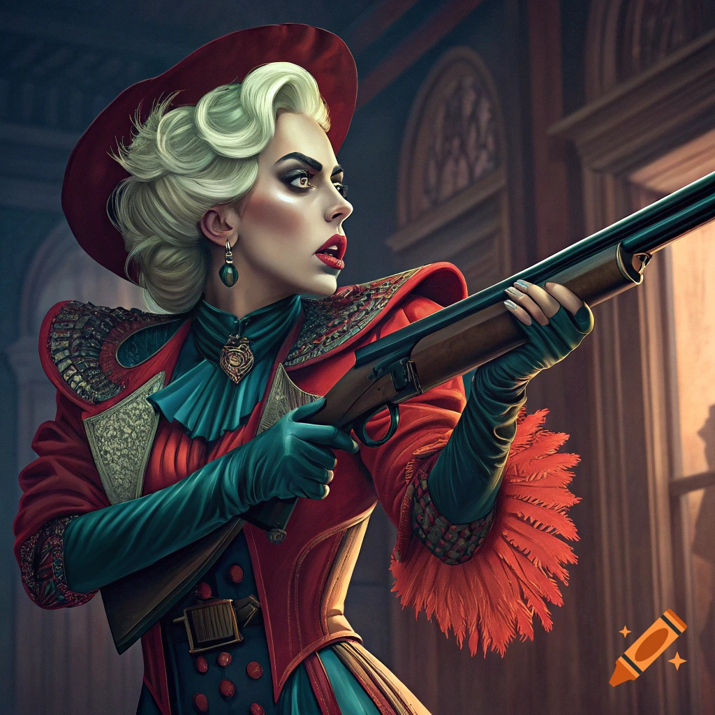 Lady Gaga holding a shotgun on Craiyon