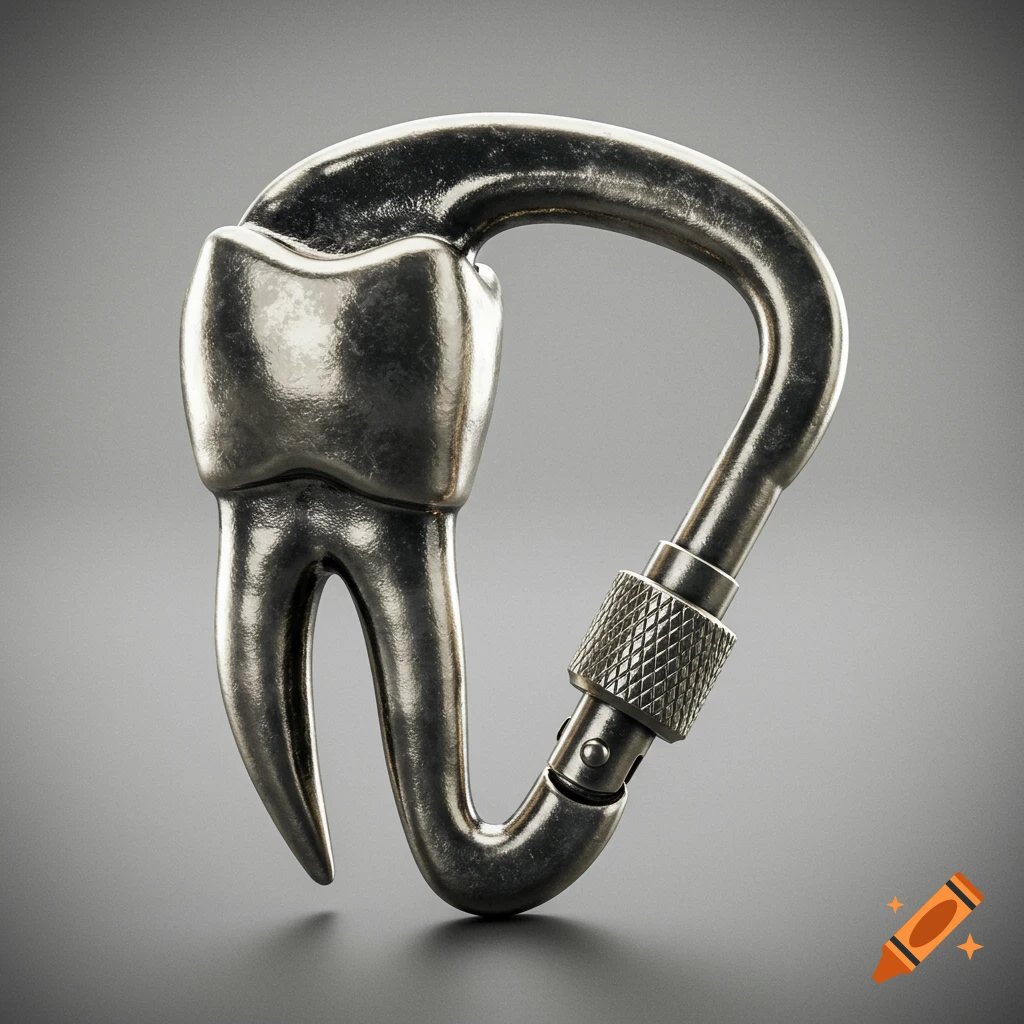 A close-up of a silver dental forcep gripping a perfectly white tooth ...
