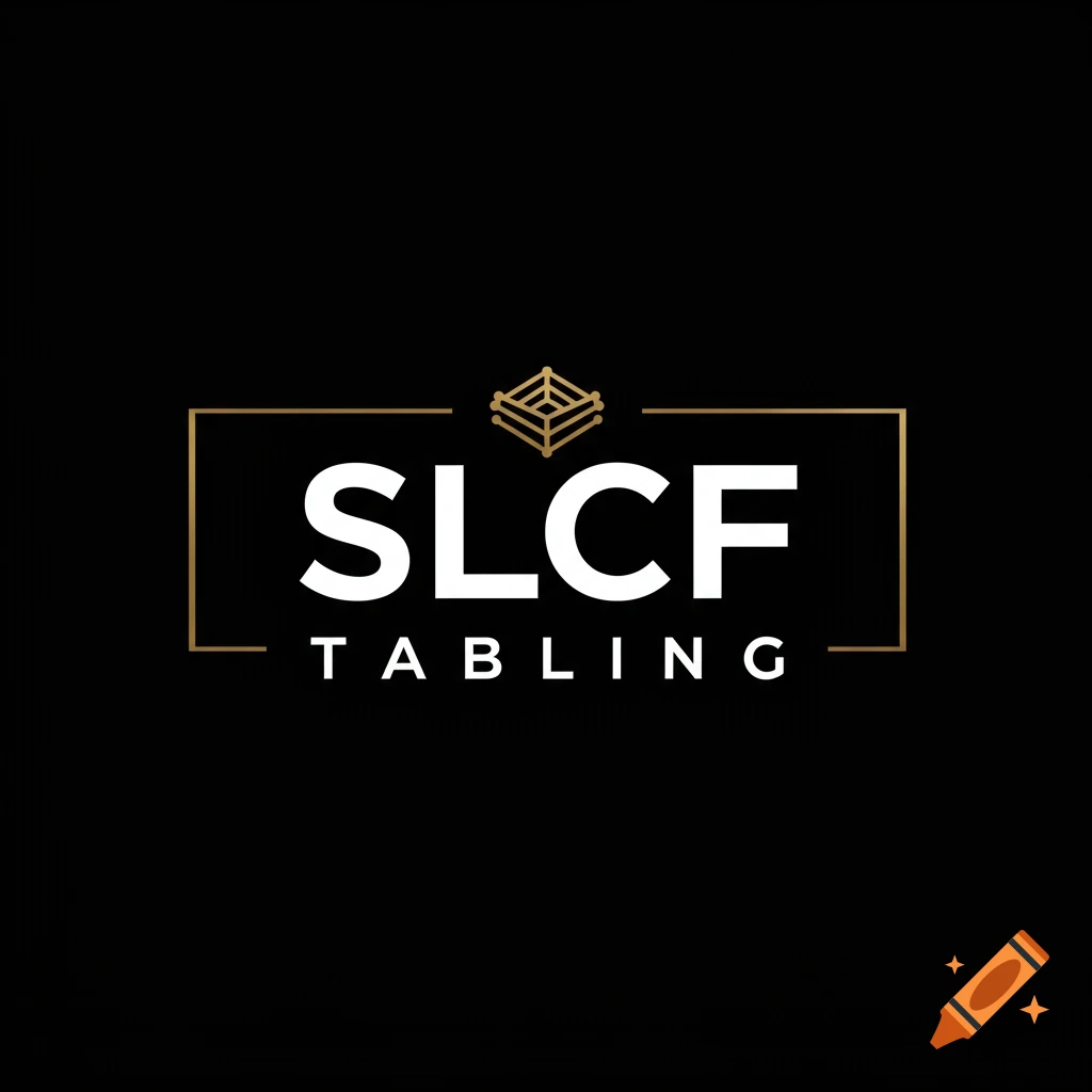 SLCF Tabling logo in black, white, and gold on Craiyon