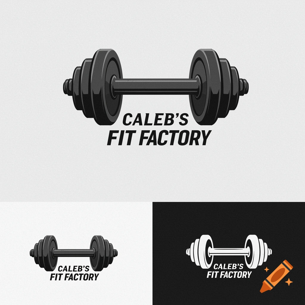 Logo design featuring a dumbbell and the text "Caleb's Fit Factory". on ...