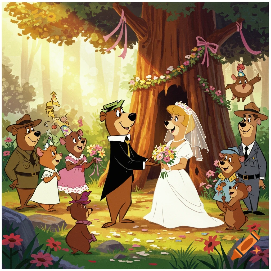 Yogi Bear wedding illustration on Craiyon