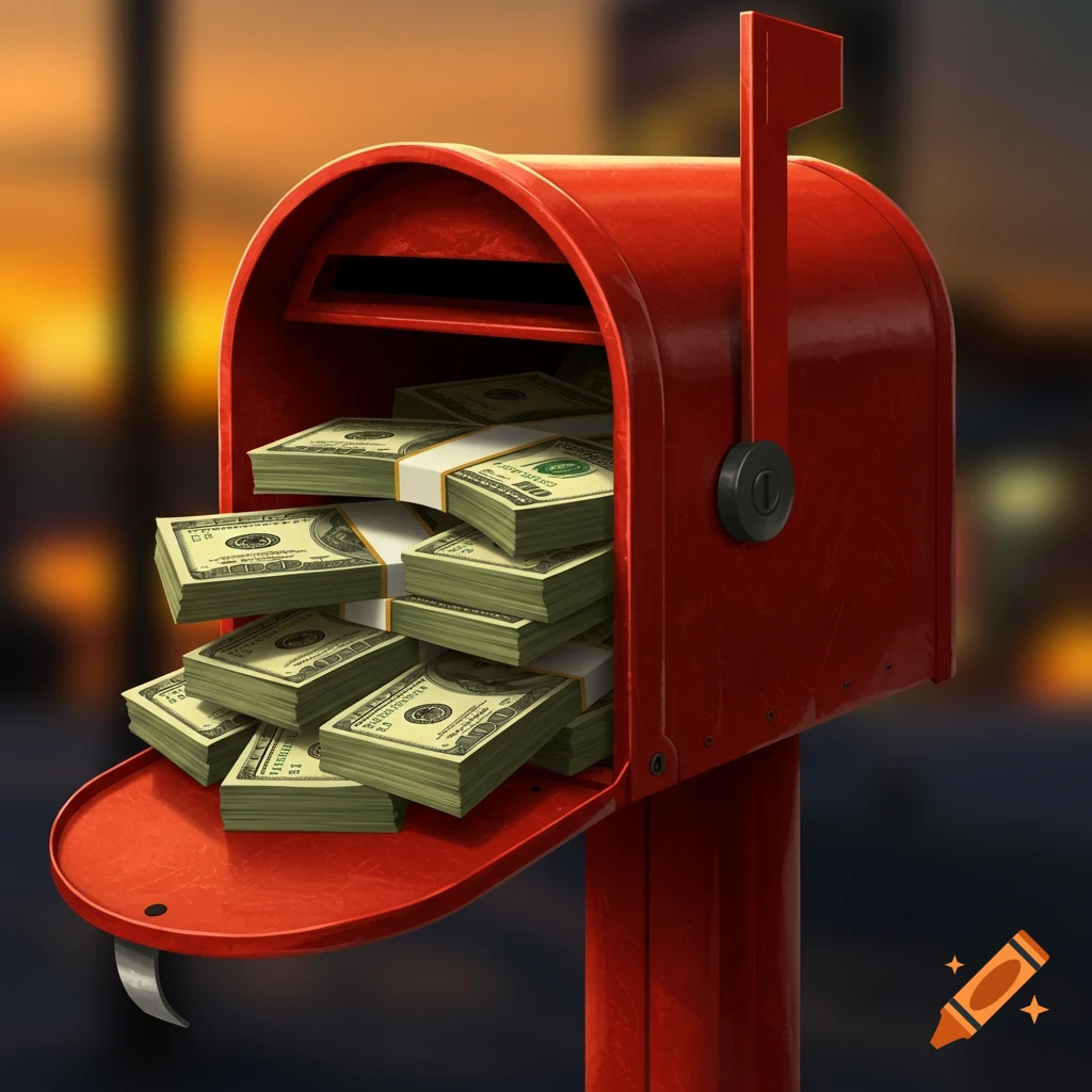 Mailbox overflowing with cash on Craiyon