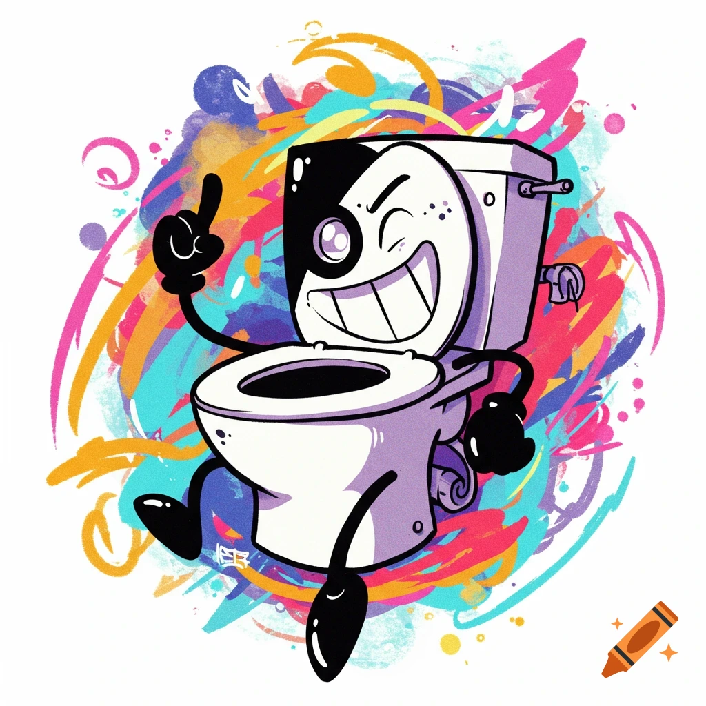Cartoon toilet character with a face, arms, and legs pointing up, set ...