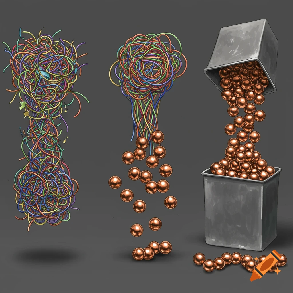 Transformation of insulated copper wires into pure copper balls on Craiyon