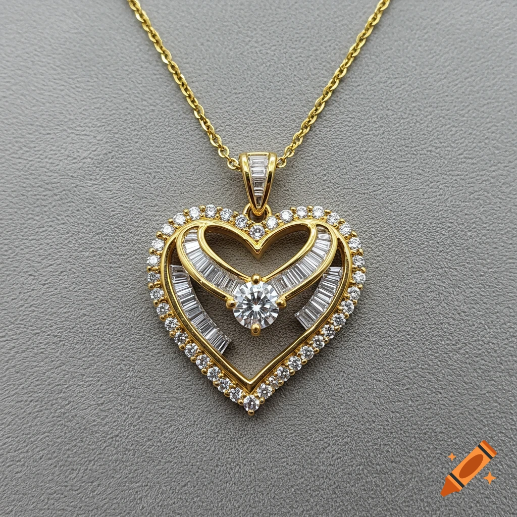 Heart-shaped diamond pendant necklace in 18k gold on Craiyon