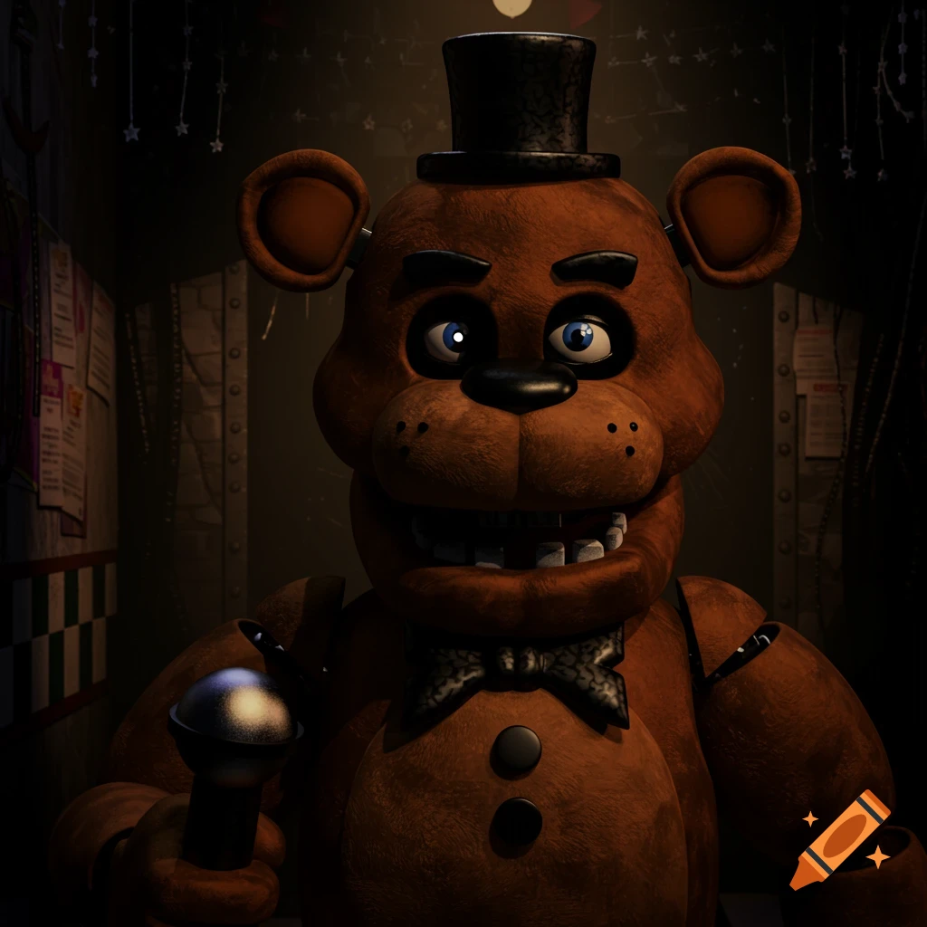 Toy animatronic bear holding a microphone and cupcake with a candle in ...