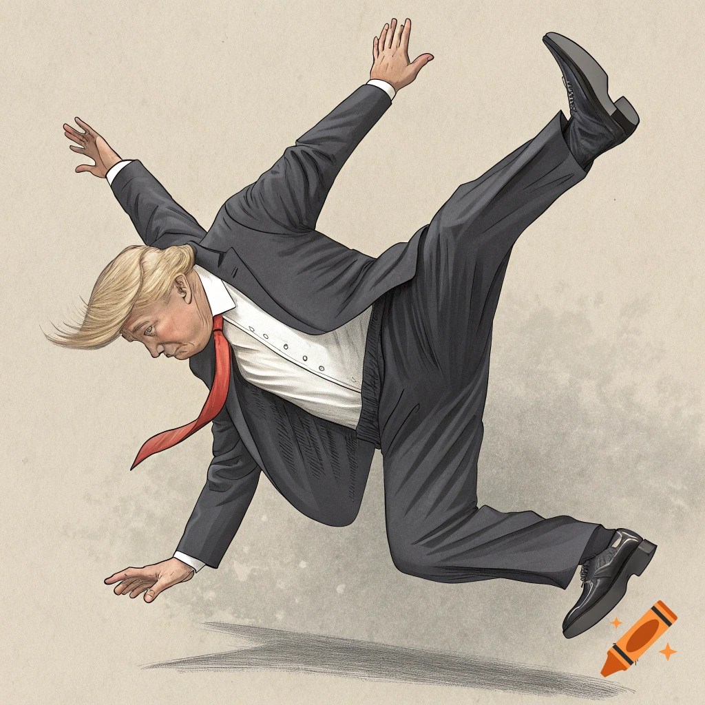 Illustration of an egg-like character styled like Donald Trump falling ...