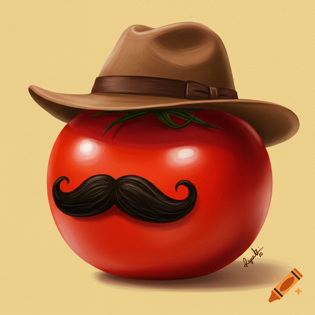 Tomato with mustache and hat on Craiyon