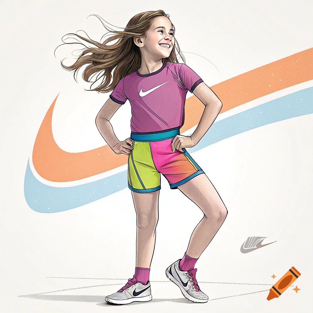 Digital illustration of a young girl in a purple Nike shirt and ...