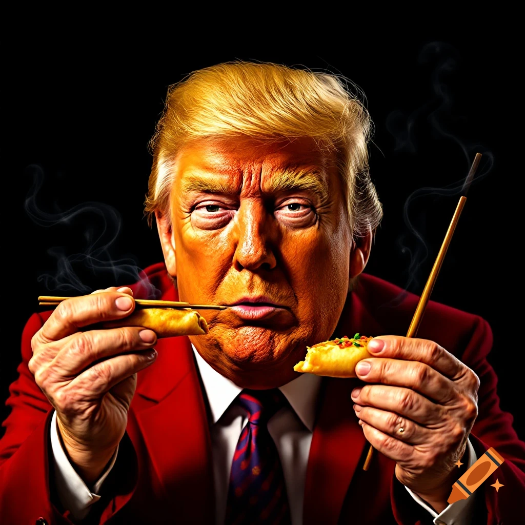 Donald Trump eating pizza messily with a crocodile on Craiyon