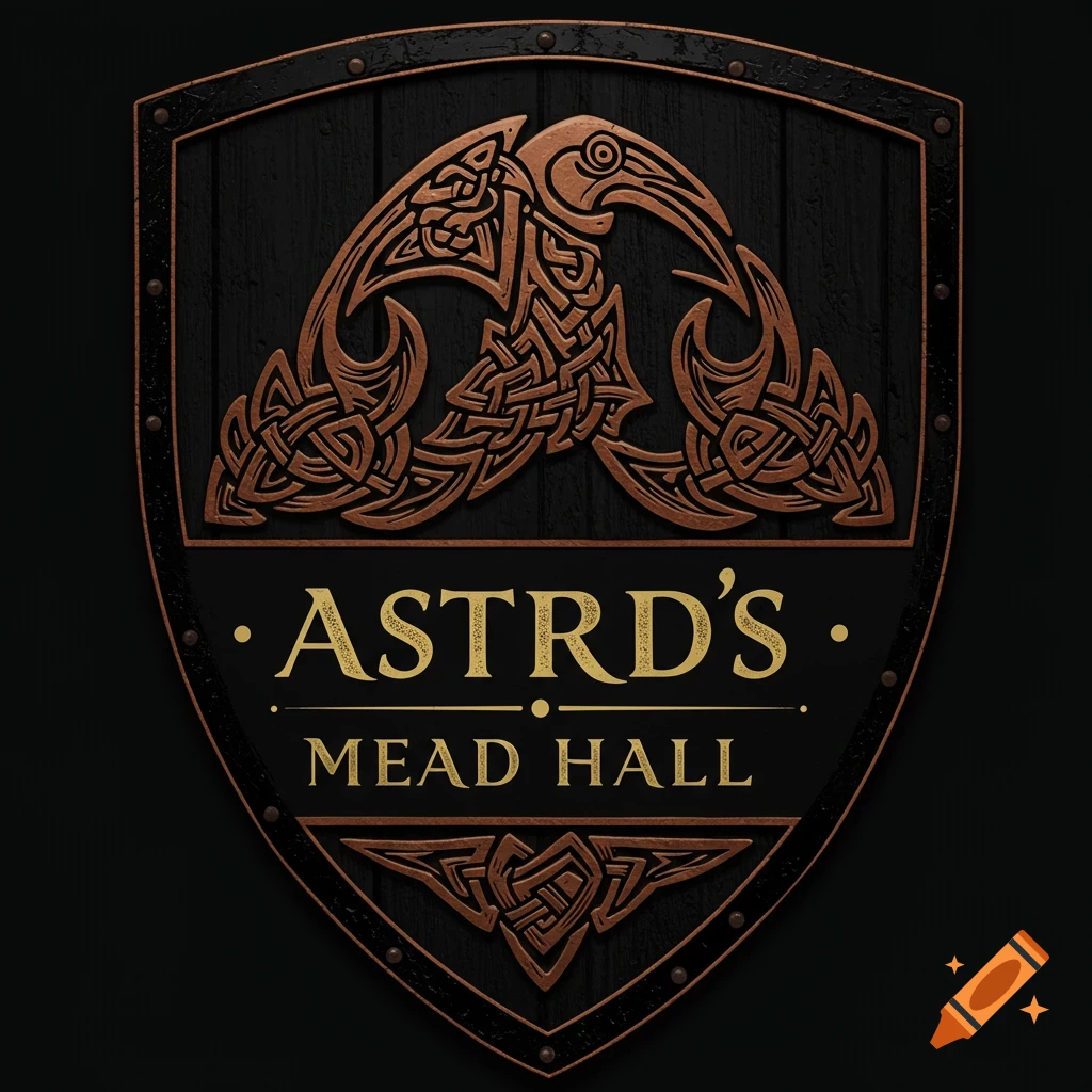 Astrids Mead Hall Viking art logo on black on Craiyon