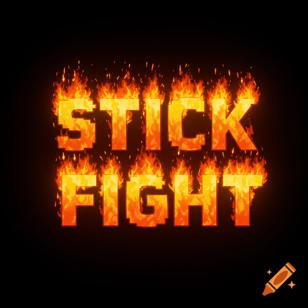 Stick Fight logo with pixelated flames in pixel art style on Craiyon