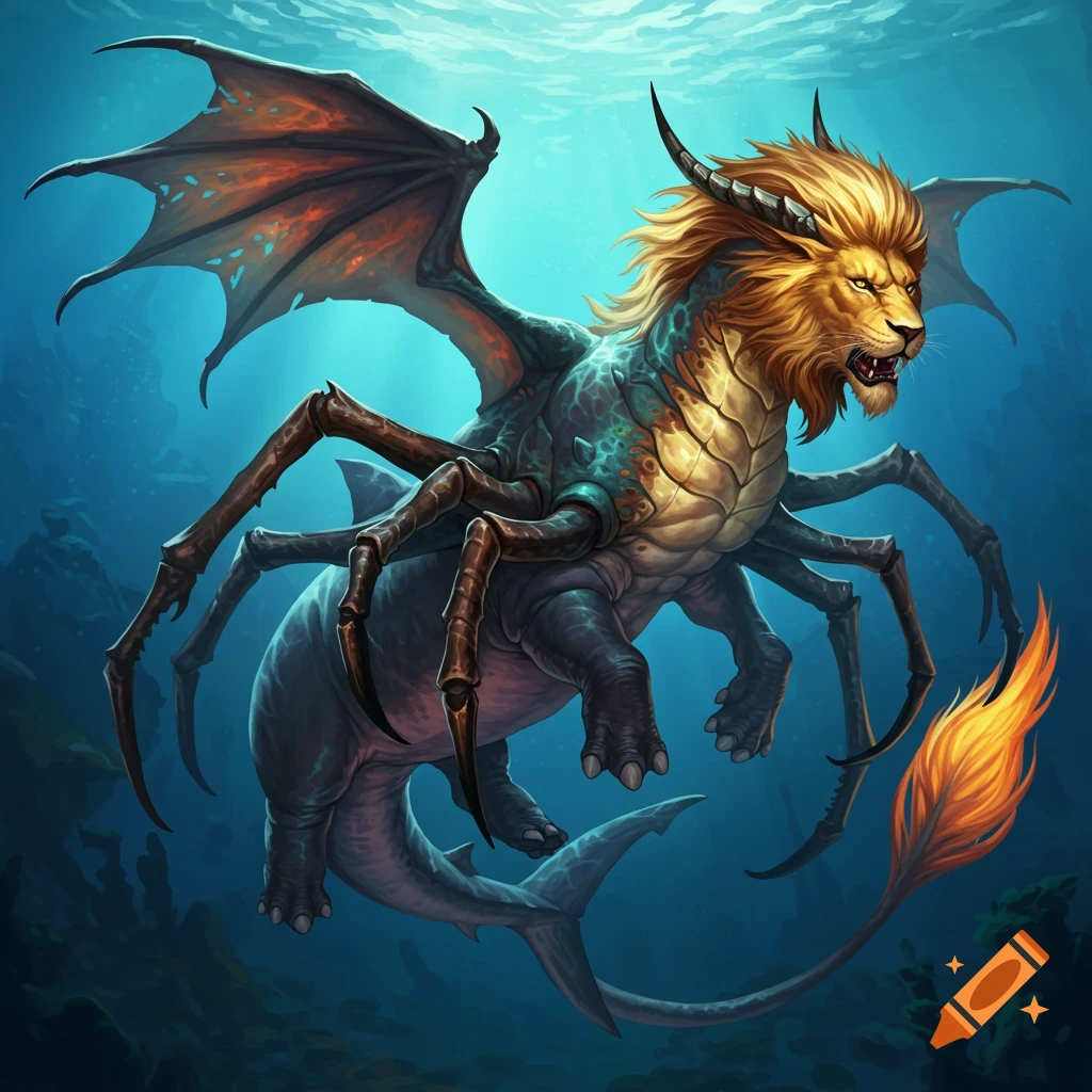 Shark dragon lion spider hippo hybrid on Craiyon