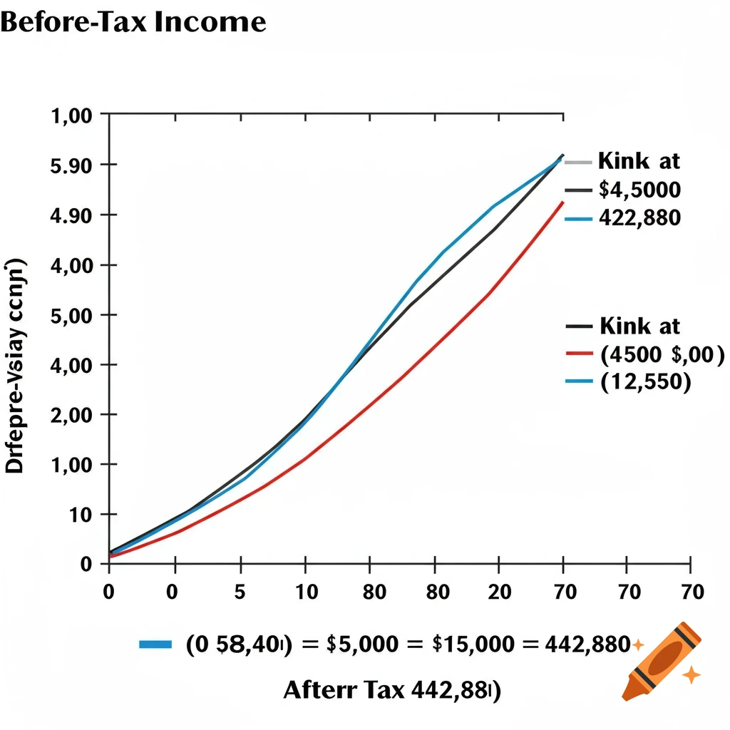 Graph showing after-tax income vs. before-tax income with varying ...