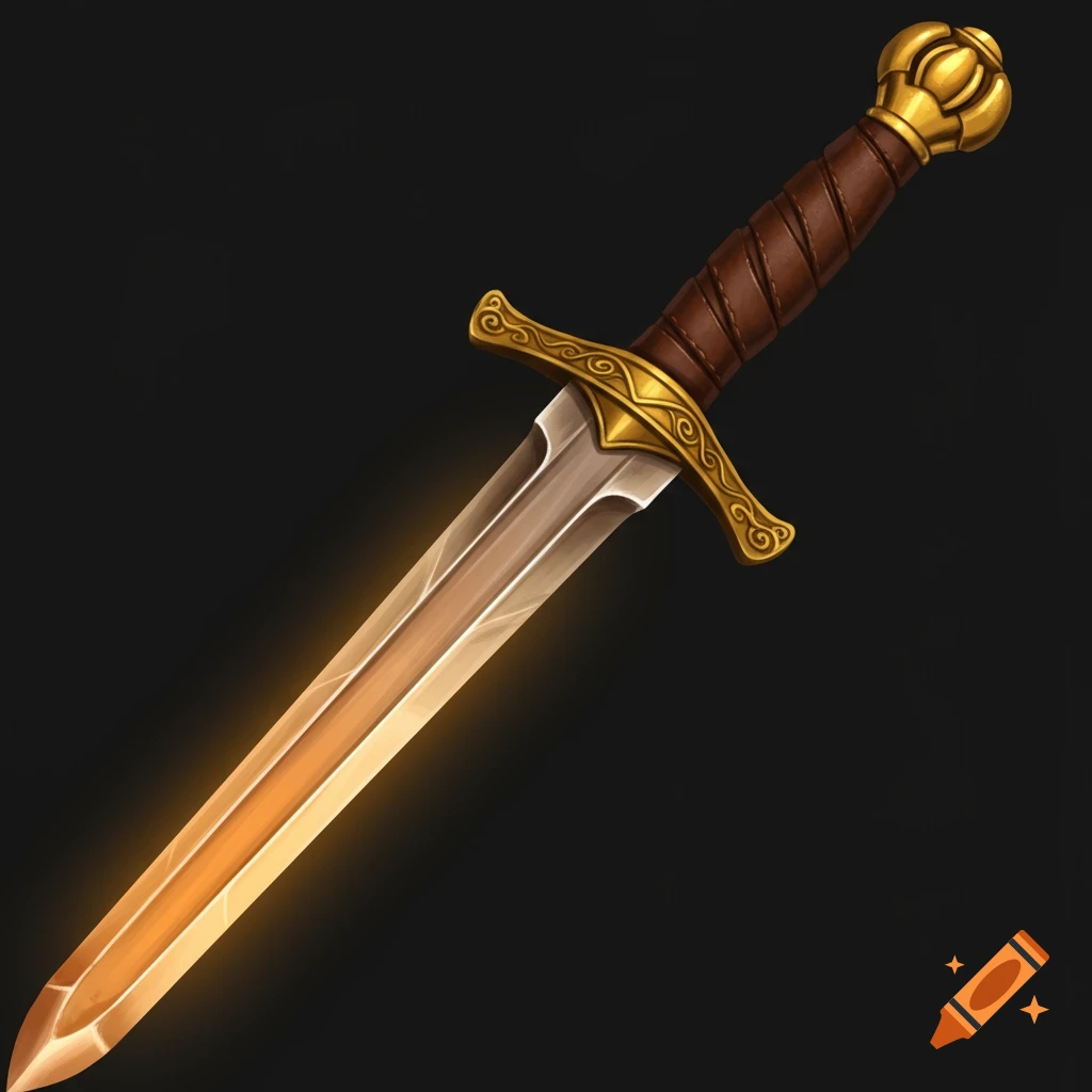 Sword with brown leather and gold pommel, hickory and pecan colored ...