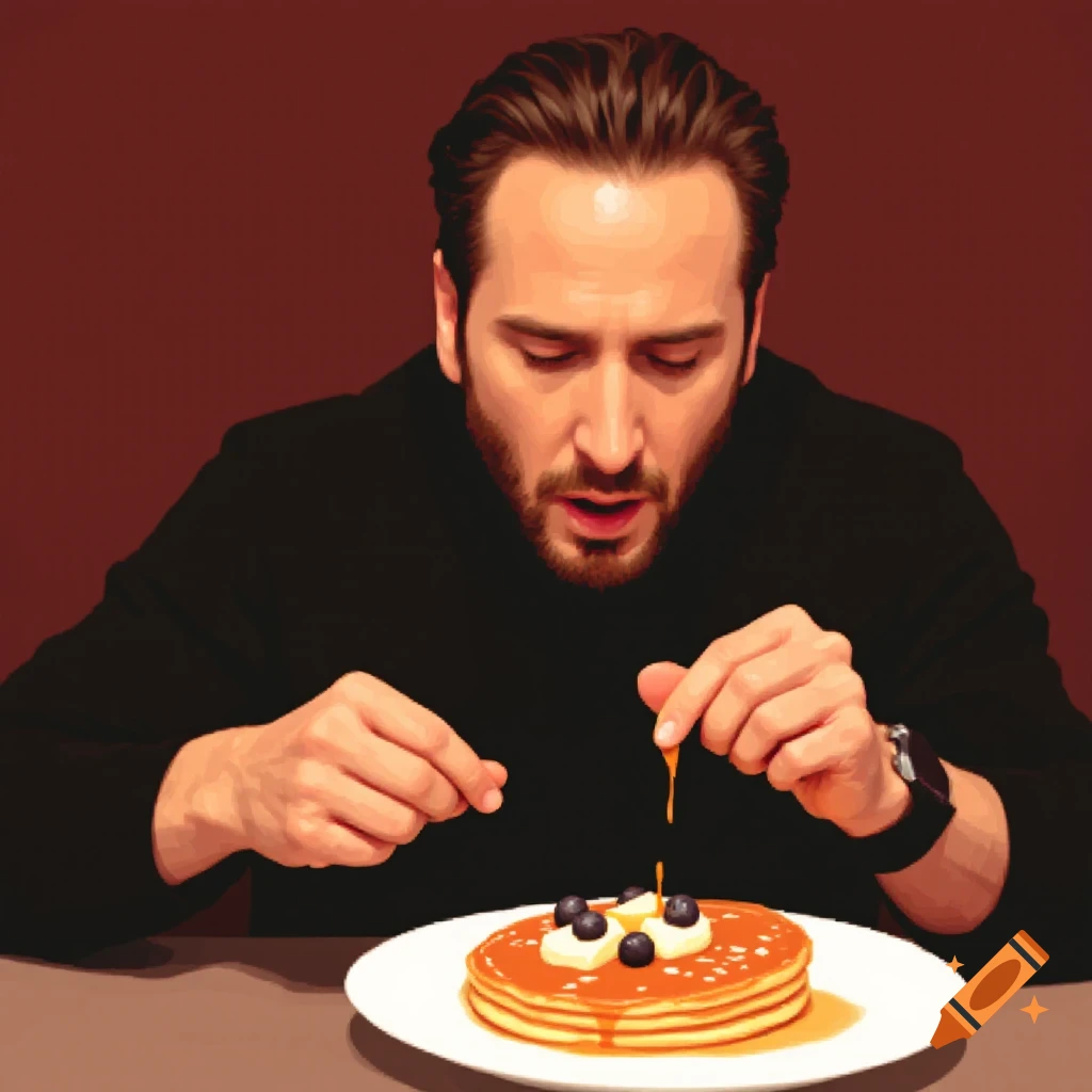 Nicolas Cage eating pancakes on Craiyon