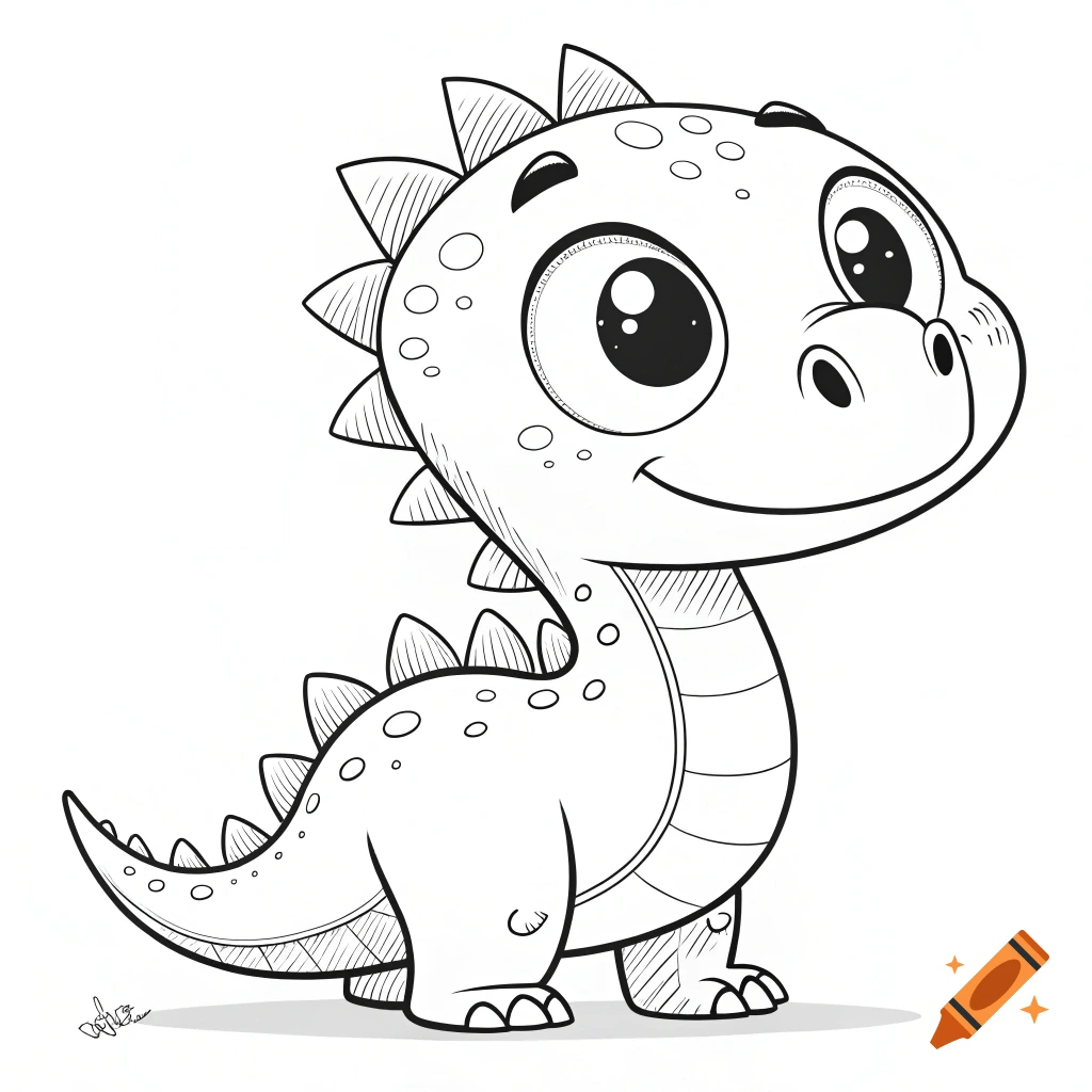 Cute baby dinosaur line art illustration for coloring book on Craiyon